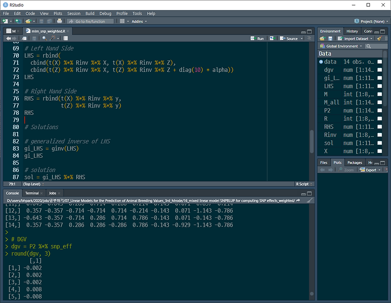 Mixed Linear Model(SNP-BLUP Model) for Computing SNP effect, weighted ...