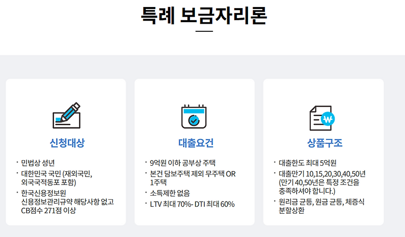 특례보금자리론 주택담보대출 자격 Ltv Dti 금리