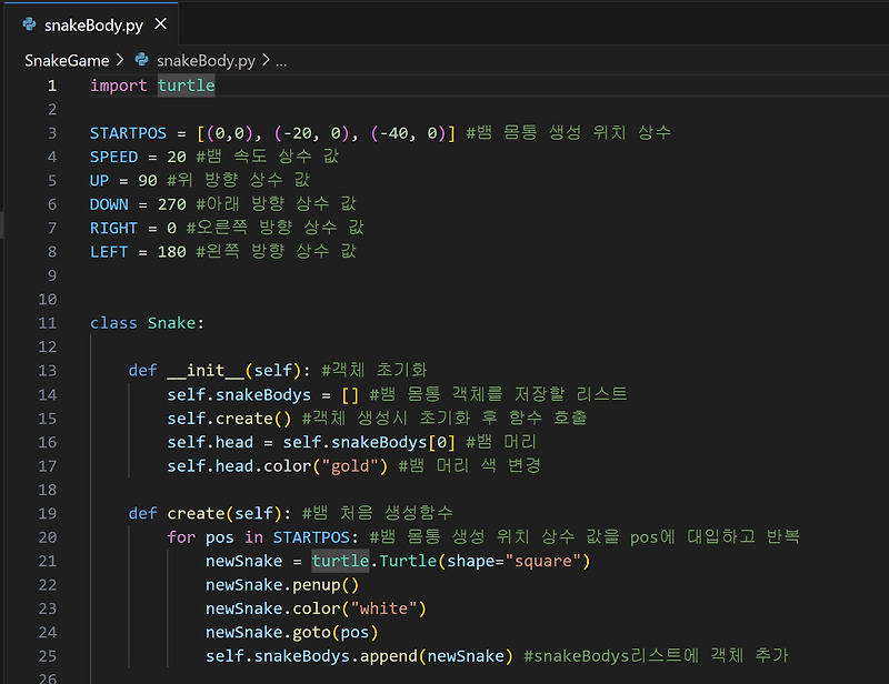 Python 31장 [turtle 뱀 게임]