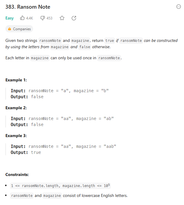 [leetCode 383번] Ransom Note(Java)