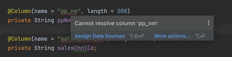 [JPA] intellij에서 Entity column명에 cannot resolve column 이 뜨고 링크가 안될 때