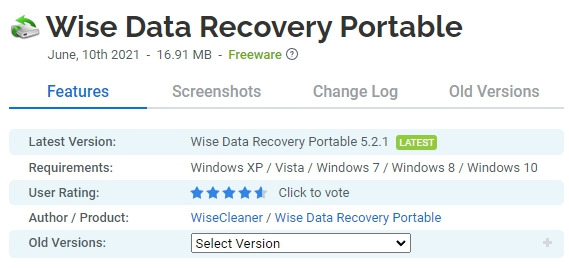 Wise Data Recovery Portable 무료 다운로드