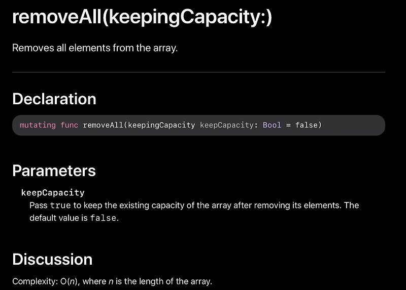 Swift) removeAll() vs []