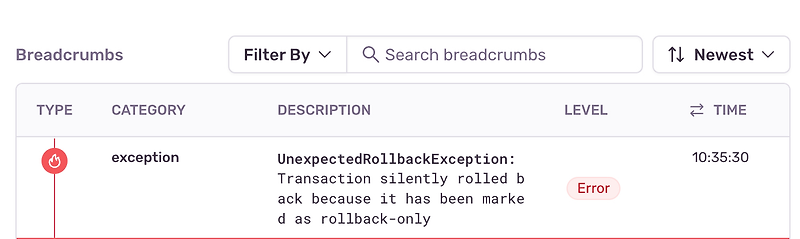 UnExpectedRollbackException과 예외를 잡아내지 못한 거짓 음성 테스트