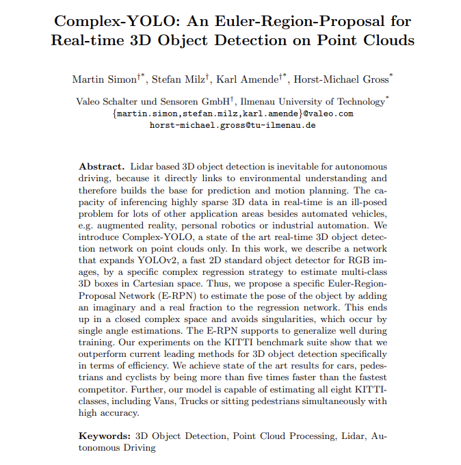 complex-YOLO 3D object Detection on Point Clouds