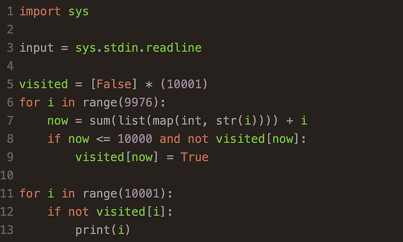 백준 4673: 셀프 넘버 (구현 / with Python)