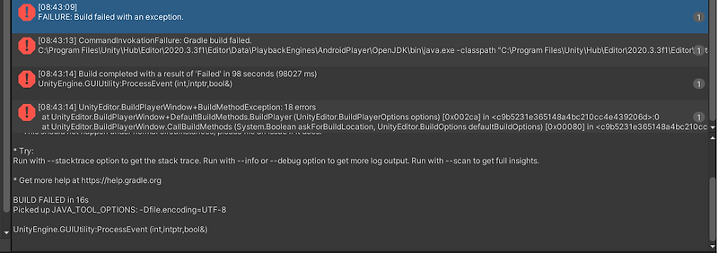 문제해결)Unity)Picked up JAVA_TOOL_OPTIONS: -Dfile.encoding=UTF-8 Exception in thread "main" java ...
