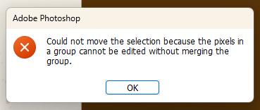 포토샵 오류 Could not move the selection becausethe pixels in a group cannot be
