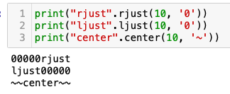 rjust(), ljust(), center(), zfill()