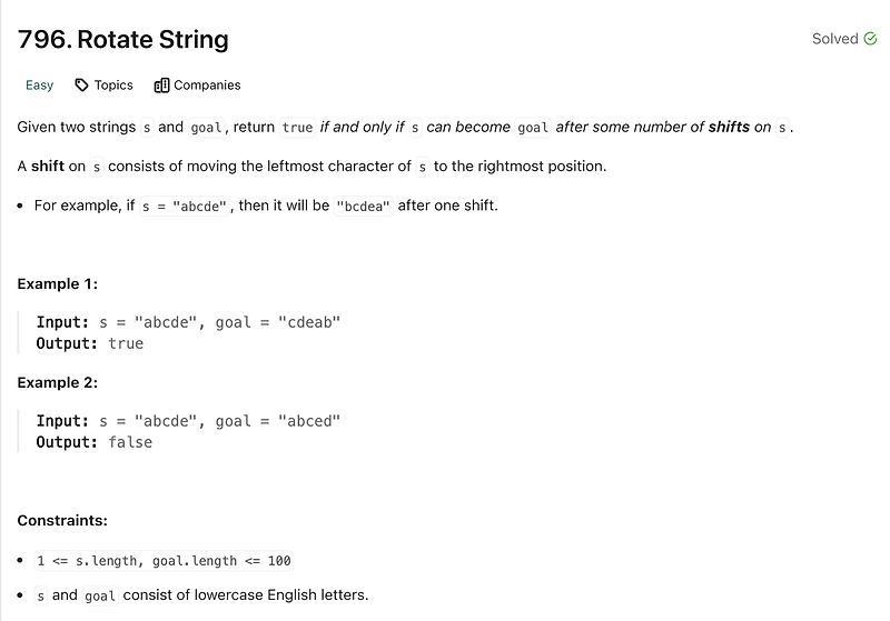 LeetCode [796]: Rotate String — 개발하는 장씨