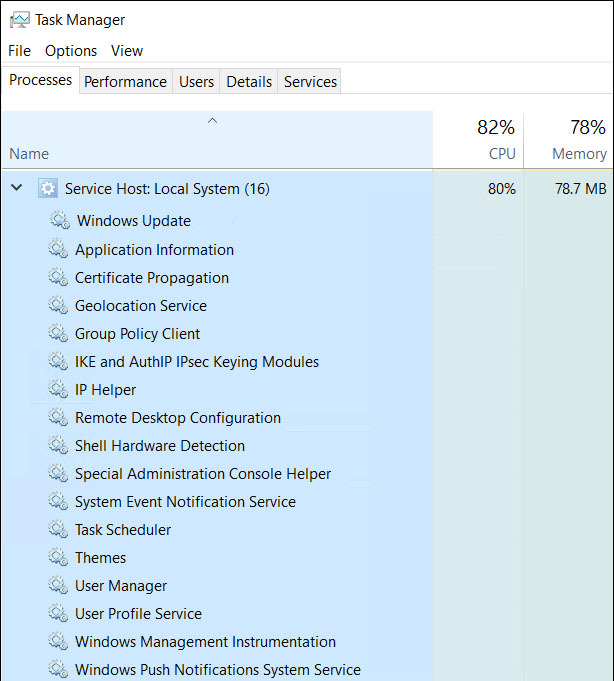 윈도우서버 Service Host: Local Service 높은 CPU 점유율