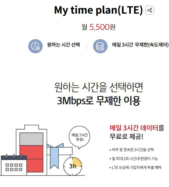 (KT 부가서비스) My time plan(LTE) 월 5,500원