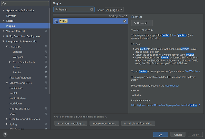 intelliJ(jetbrains) Prettier 설정하기 :: Developer Calssess