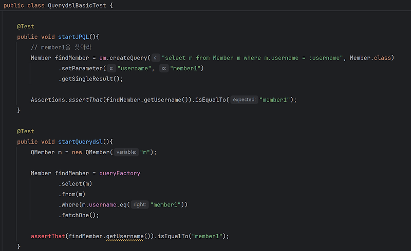 [JPA 활용] JPQL vs Querydsl - assertThat() 사용법