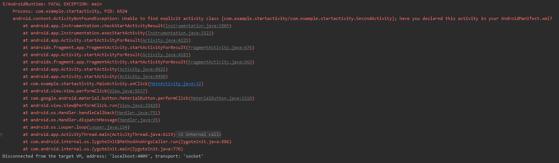 [Android Studio] android.content.ActivityNotFoundException: Unable to find explicit activity ...