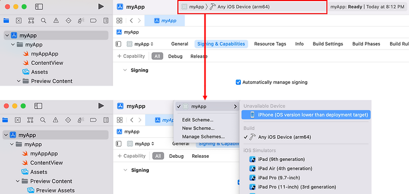 iPhone(OS version lower than deployment target) 에러 해결하기