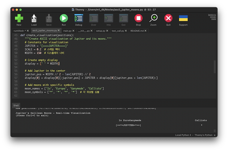 Realtime Jupiter 4-moons in terminal, ASCII art