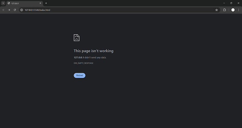 [서버 오류] Live Server VScode: This page isn’t working 127.0.0.1 didn’t send any d