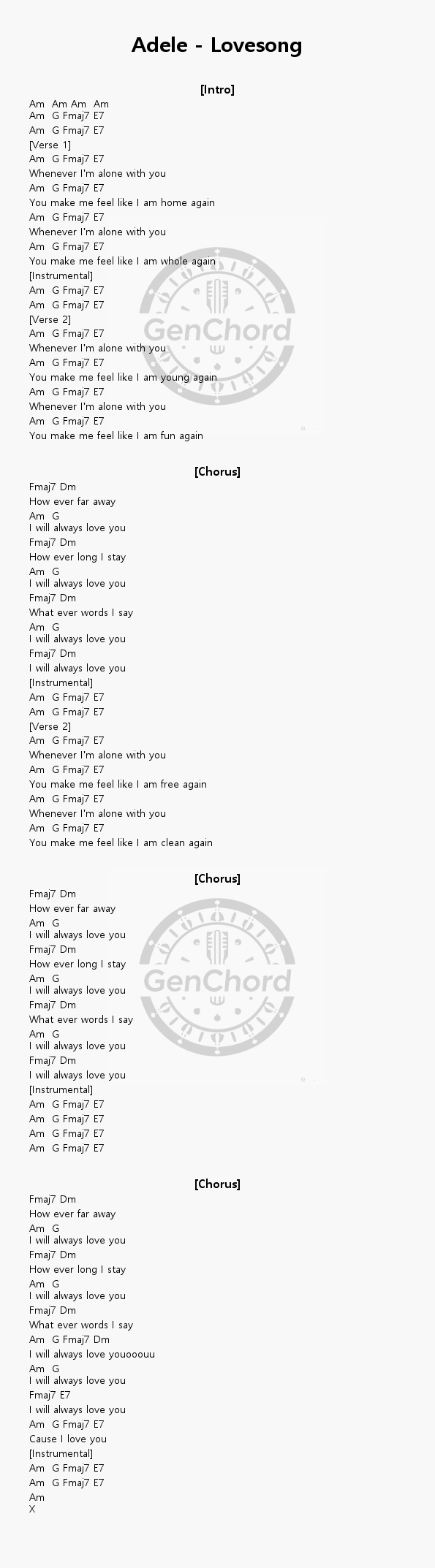 Portable Universe, :: Adele - Lovesong 기타 코드 피아노 악보 가사