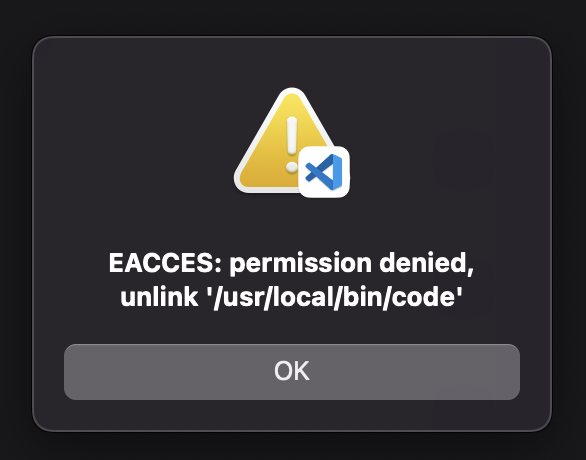 EACCES: permission denied, unlink '/usr/local/bin/code' (code . command in MacOS)