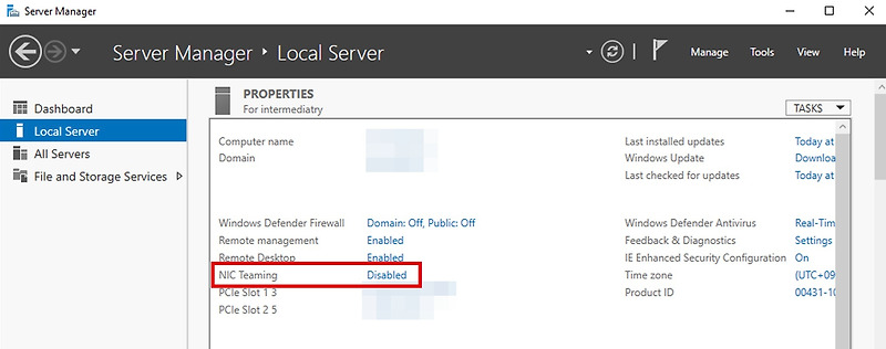 윈도우 서버 티밍(Teaming) 설정 방법 :: Benjamin's Note