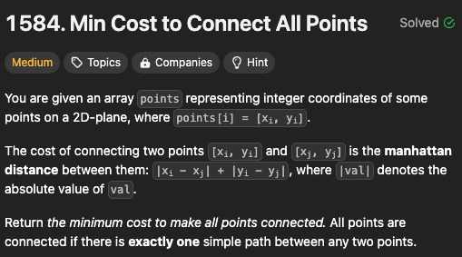 [c++] Min Cost to Connect All Points 문제 Prim's Algorithm으로 해결하기