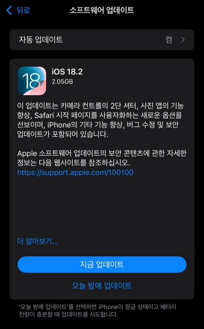 [애플] iOS18.2 업데이트. AI를 본격적으로 활용할 수 있는 업데이트 진행?.