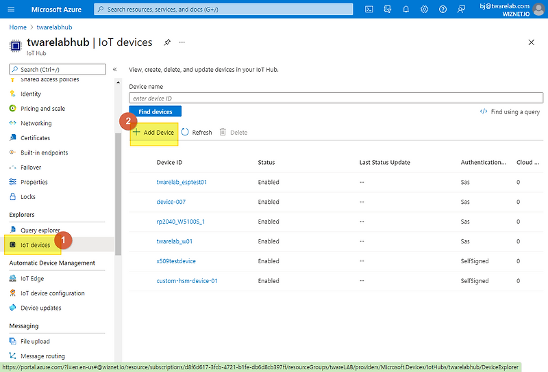 Azure IoT SDK example - RP2040 iothub telemetry sample