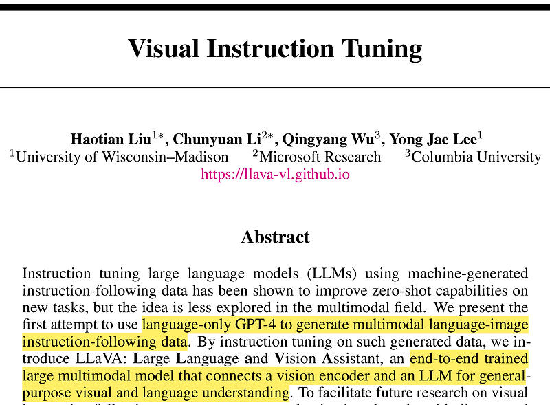 [논문리뷰] LLaVA : Visual Instruction Tuning