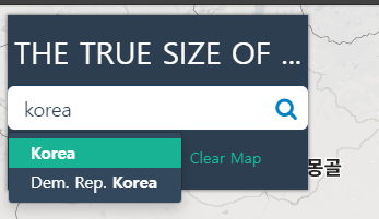 나라 크기를 비교해볼 수 있는 사이트 - thetruesize.com