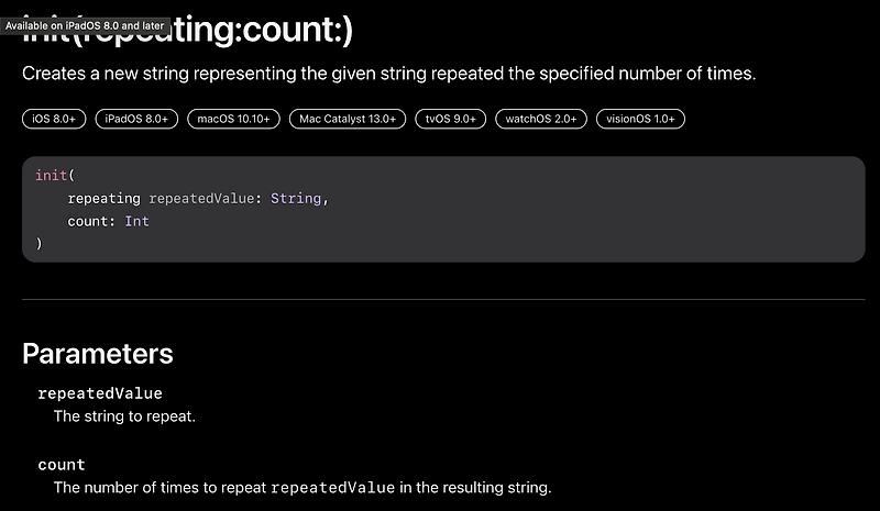 [Swift] String(repeating: count:)에 대해