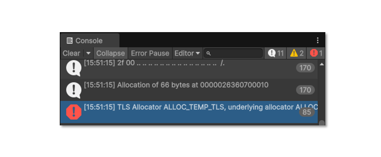 TLS Allocator ALLOC_TEMP_TLS, underlying allocator ALLOC_TEMP_MAIN has unfreed allocations, size ...