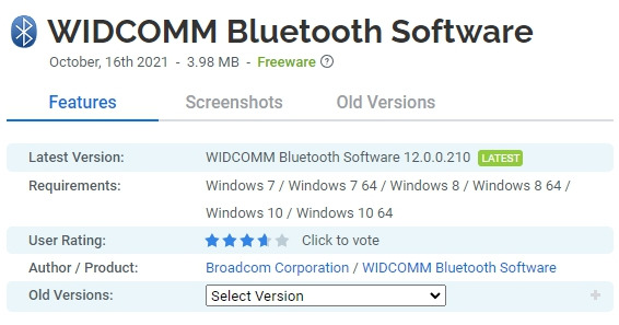WIDCOMM Bluetooth Software 무료 다운로드
