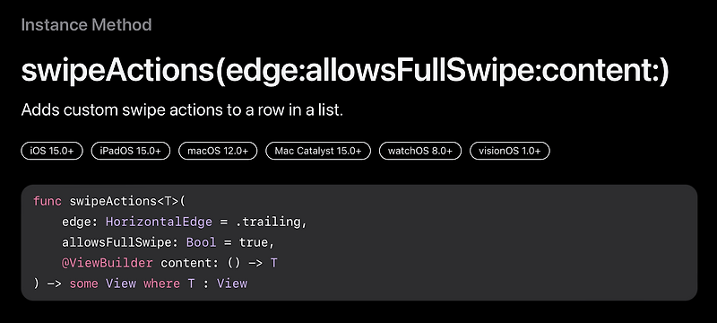swipeActions — iOS - Apple Document