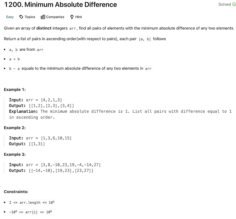 LeetCode [1200]: Minimum Absolute Difference — 개발하는 장씨