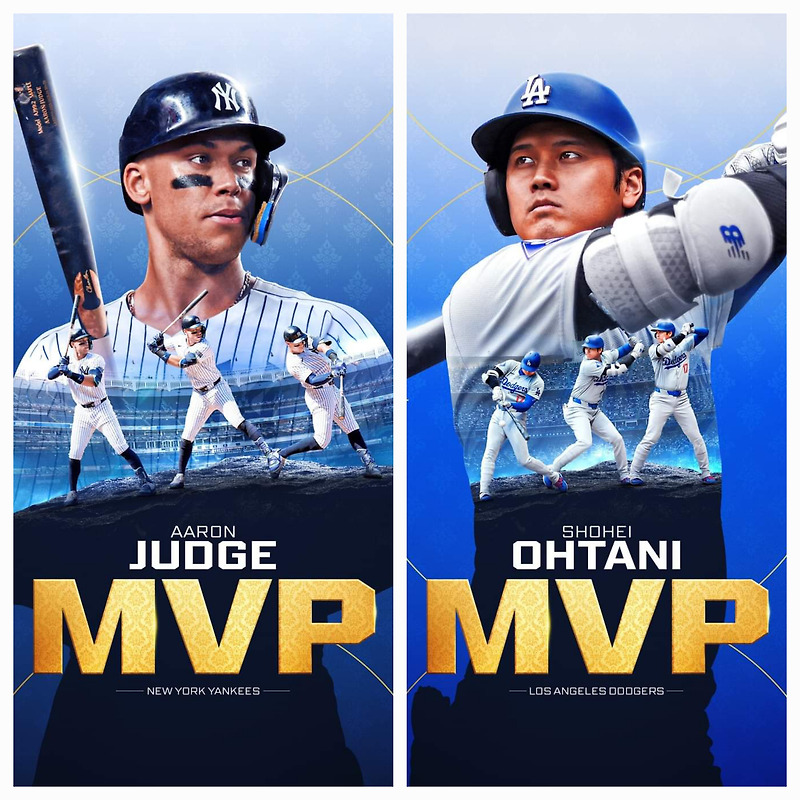 MLB 양대리그 만장일치 MVP ML 오타니 AL 저지