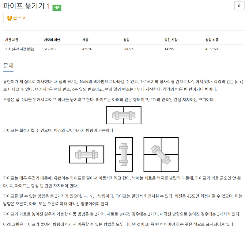BEAKJOON / 백준 - JAVA 17070번 파이프 옮기기 1 — SlowCoding
