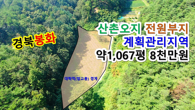 봉화토지매매, 두메산골 한적한 산촌오지 귀촌 전원부지매매, 전원주택 짓고 전원생활 펼치면서 농어촌민박 힐링쉼터 운영 좋은 산천 ...