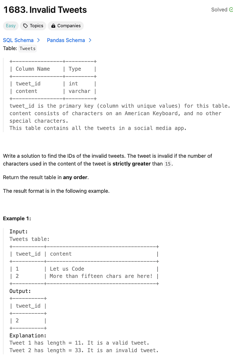 [LeetCode] 1683. Invalid Tweets (SELECT)