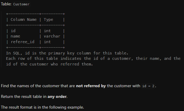 [Leetcode/MySQL] 584. Find Customer Referee