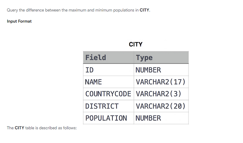 HackersRank - Population Density Difference 문제 :: 개발일기