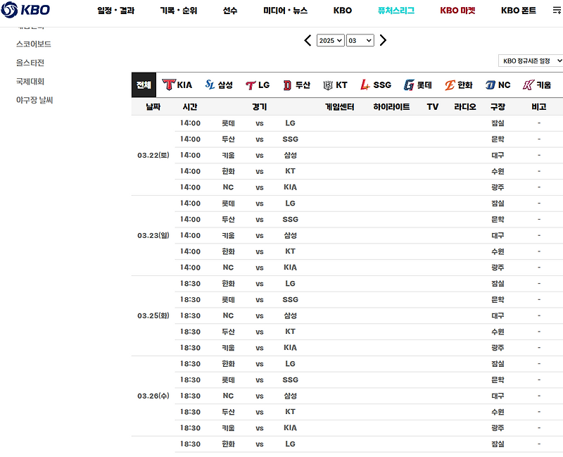2025년 KBO리그 개막전 언제인지 일정 및 경기수