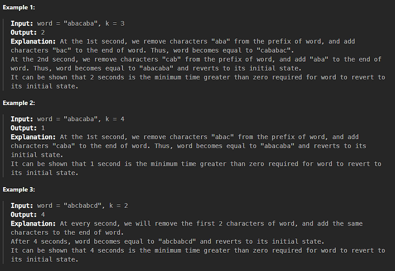 LeetCode : 3029. Minimum Time to Revert Word to Initial State I