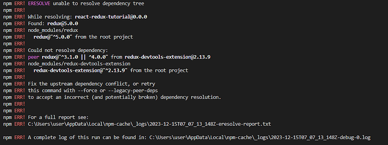 패키지 의존성 충돌 버전 에러 해결 ERESOLVE unable to resolve dependency tree