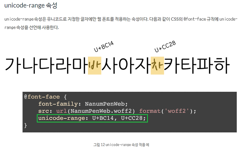 unicode range 사용