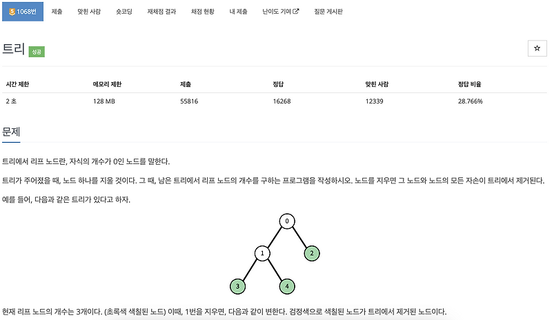 [BOJ] 1068번 - 트리 (Java)