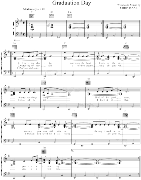 Graduation day, lyrics, Guitar Chords, Acoustic Cover, Chris Isaak