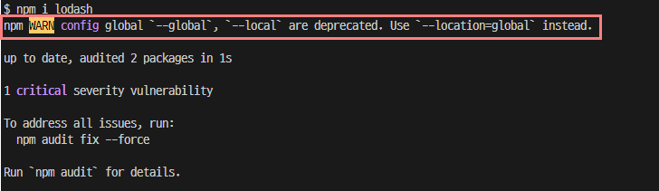 npm WARN config global `--global`, `--local` are deprecated. Use `--location=global` instead.