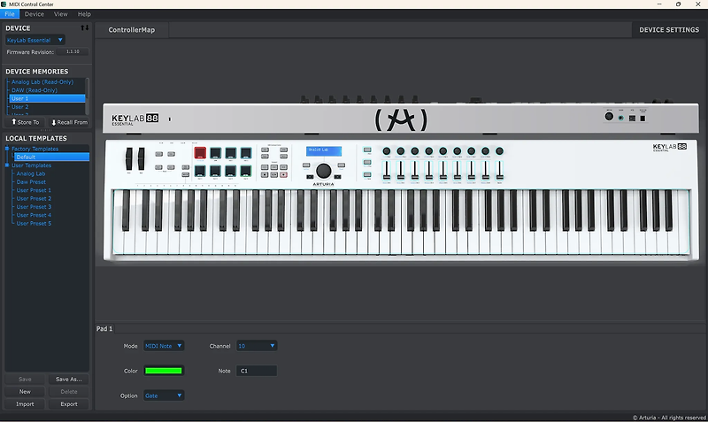 Arturia MIDI Control Center MANUAL 02 [Device Memories / Device Projects/MIDI Console ...