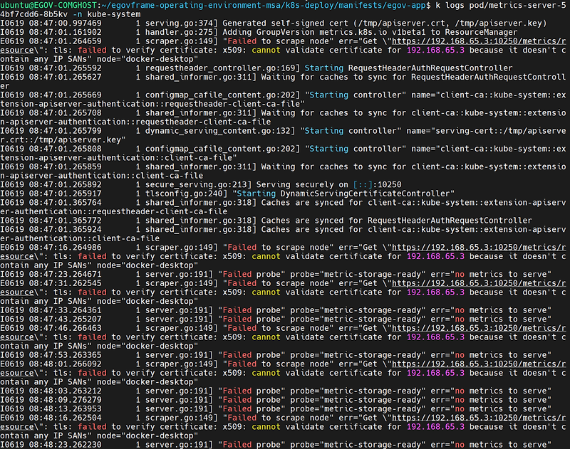 Docker Desktop Kubernetes 환경 metrics-server 설치 : CPU, Memory 사용량 확인